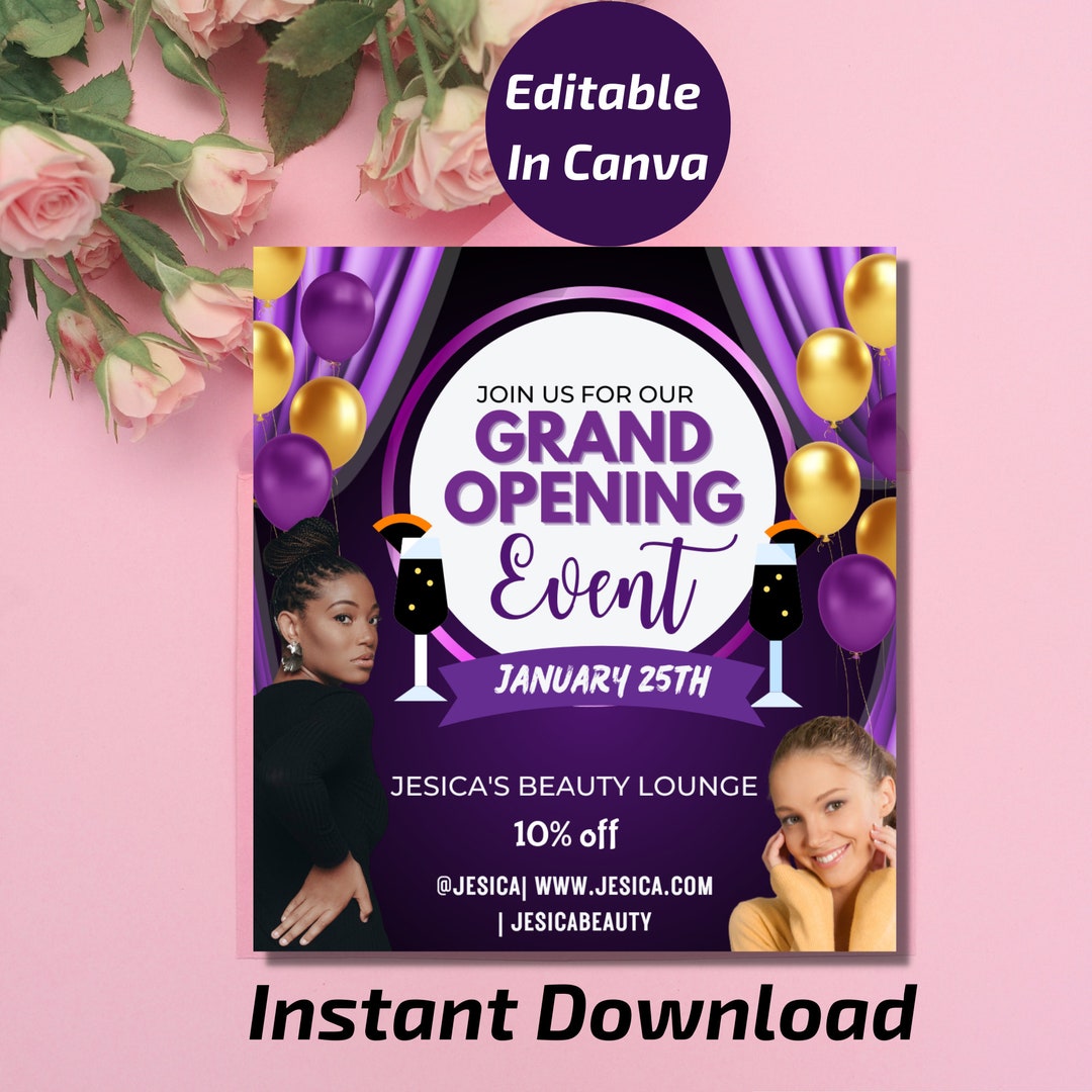 Purple Grand Opening Canva Template, Grand Opening Event Editable Flyer ...