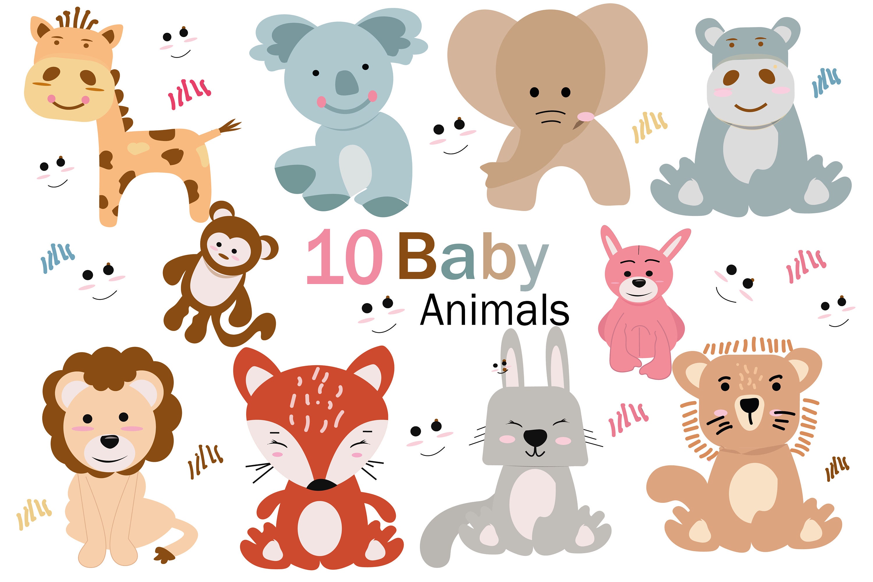 Animal Clipart Bundle | Baby Elephant, Rabbit Clipart, Giraffe and More ...