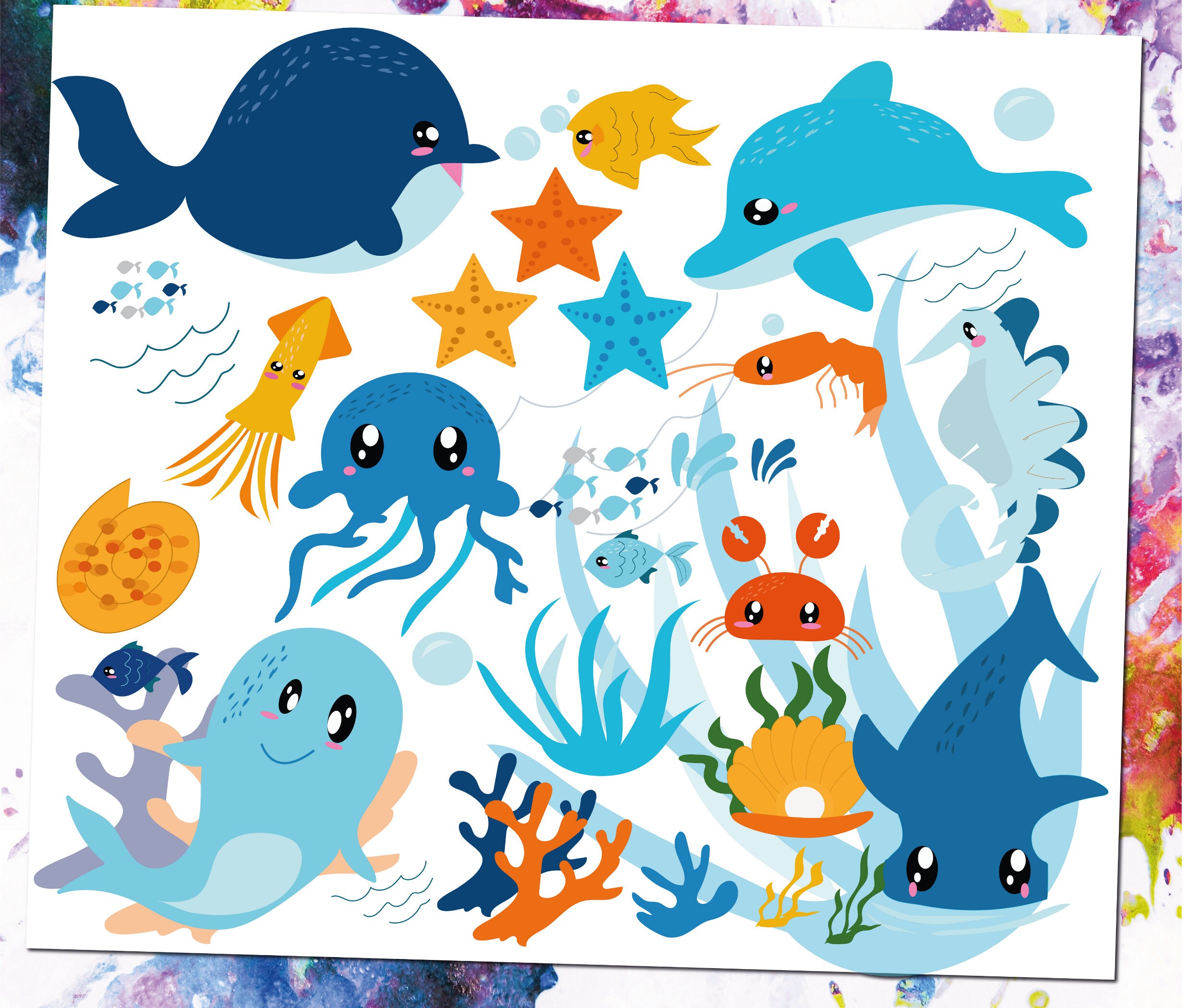 Sea Creatures Clipart Set Sea Animals Clip Art Crab