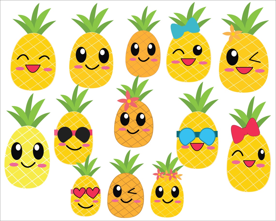 Pineapple Clipart -kawaii Pineapple Clipart - Commercial and Personal ...