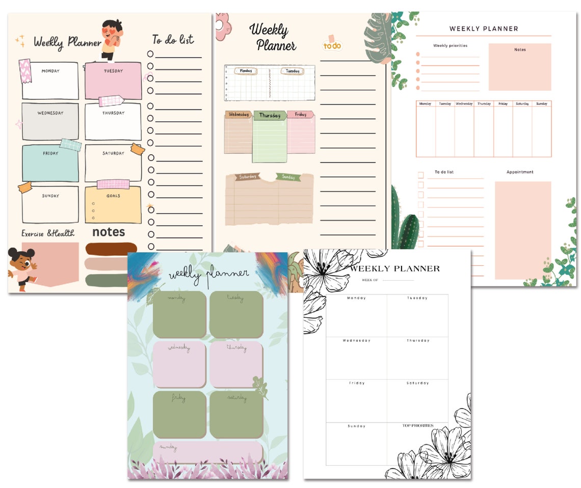 Weekly Planner Bundle Digital Download Svg |weekly Planner Template Png ...