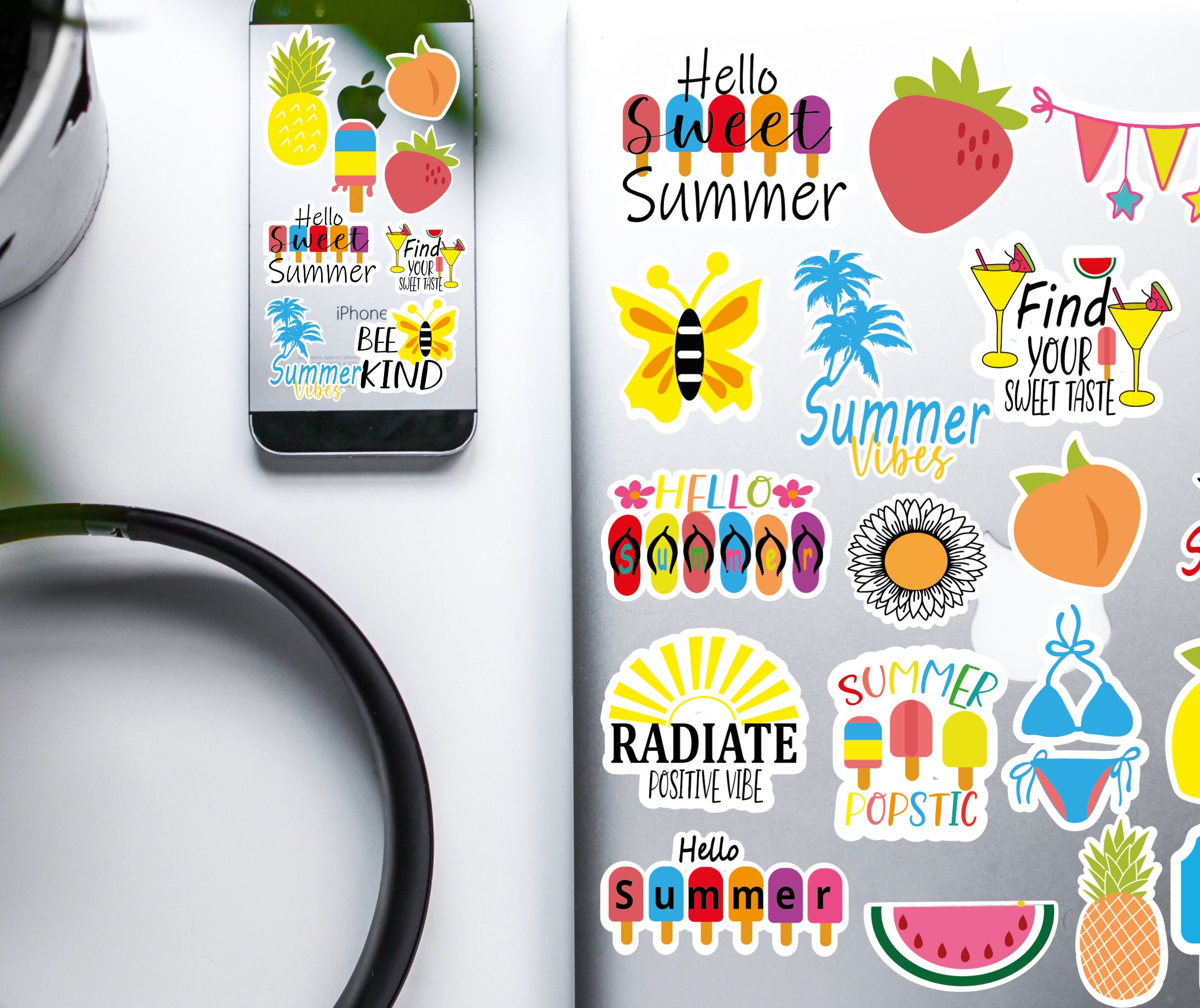 Summer Stickers SVG Bundle| Aesthetic Sticker| Beach Stickers| Summer ...