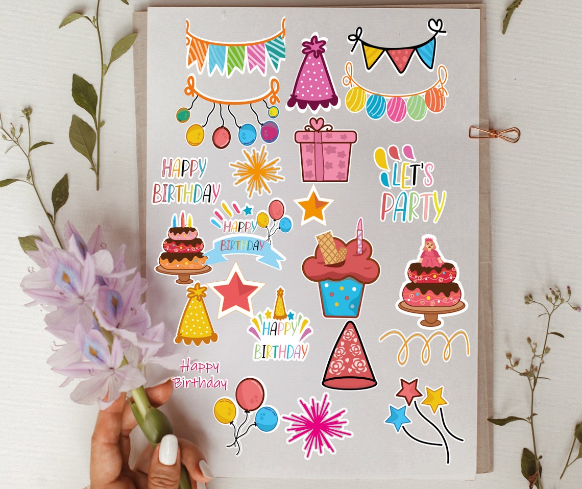 Birthday Digital Stickers, Prechopped Digital Planner Stickers ...