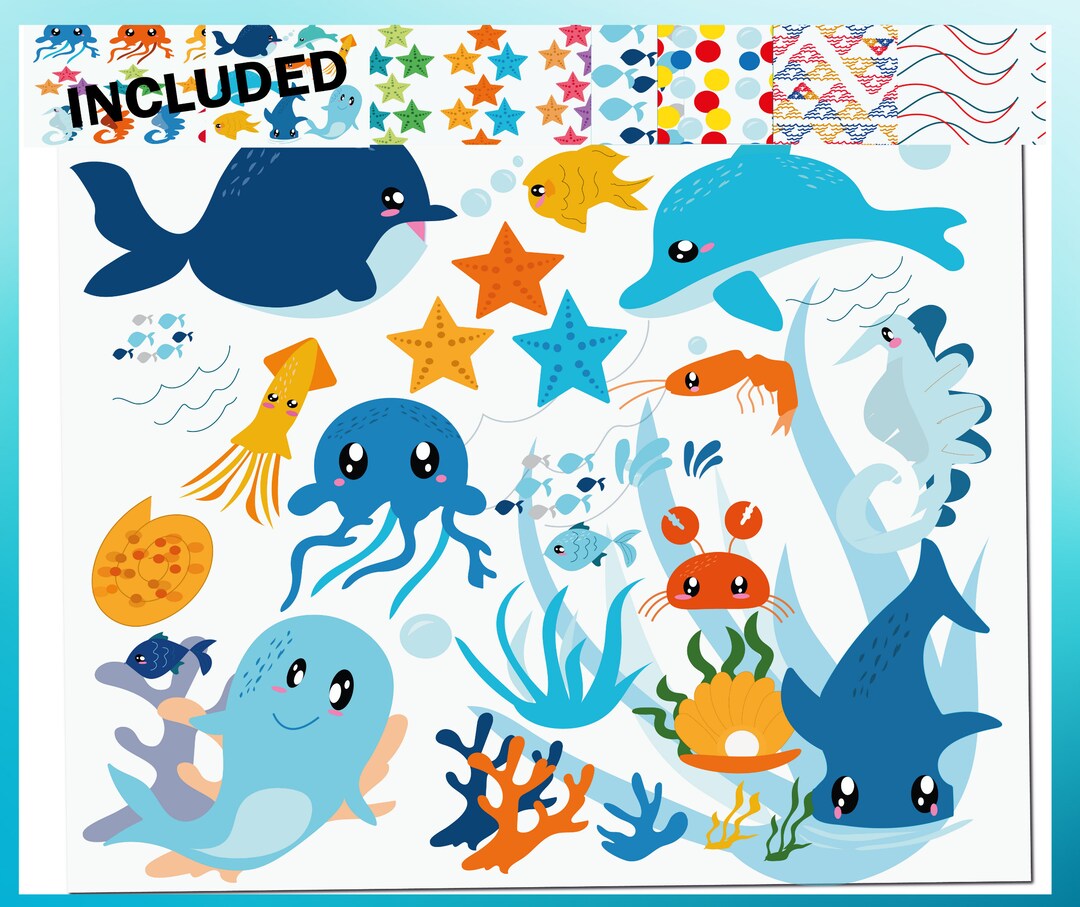Sea Creatures Clipart Set, Sea Animals Clipart,crab, Fish, Octopus ...