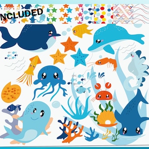 Sea Creatures Clipart Set, Sea Animals Clipart,crab, Fish, Octopus ...