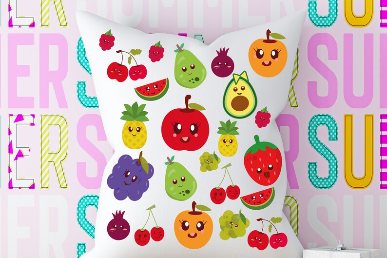 Summer Fruits Clipart, Kawaii Fruit, Watermelon Svg, Assorted Fruits ...