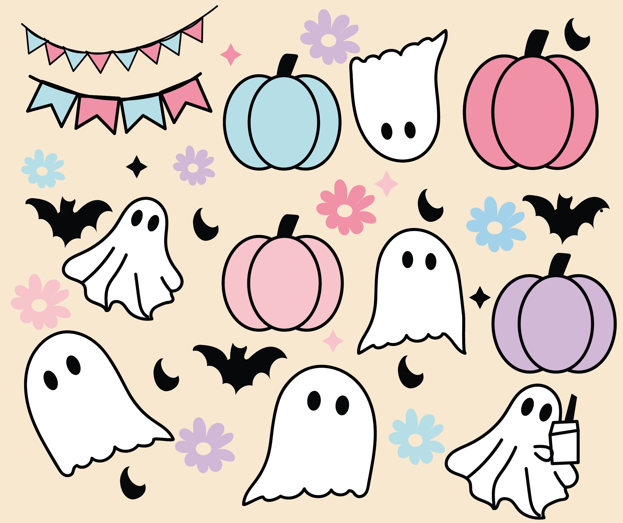 Cute Ghost SVG |cute Halloween SVG |seamless Pattern |retro Halloween ...