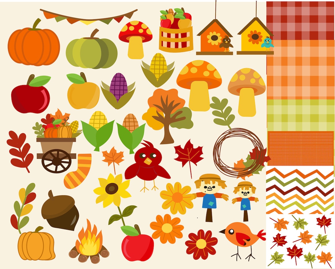 Fall Clipart, Autumn Clipart,fall Harvest Clipart, Pumpkins, Wreaths ...