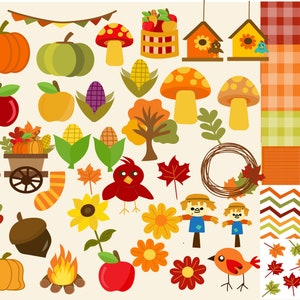 Fall Clipart, Autumn Clipart,fall Harvest Clipart, Pumpkins, Wreaths ...