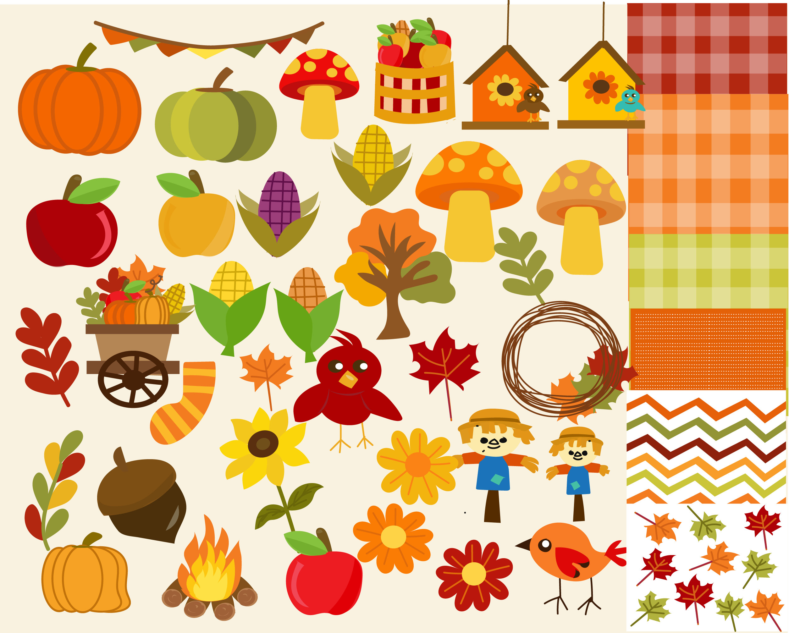 Fall Clipart, Autumn Clipart,fall Harvest Clipart, Pumpkins, Wreaths ...