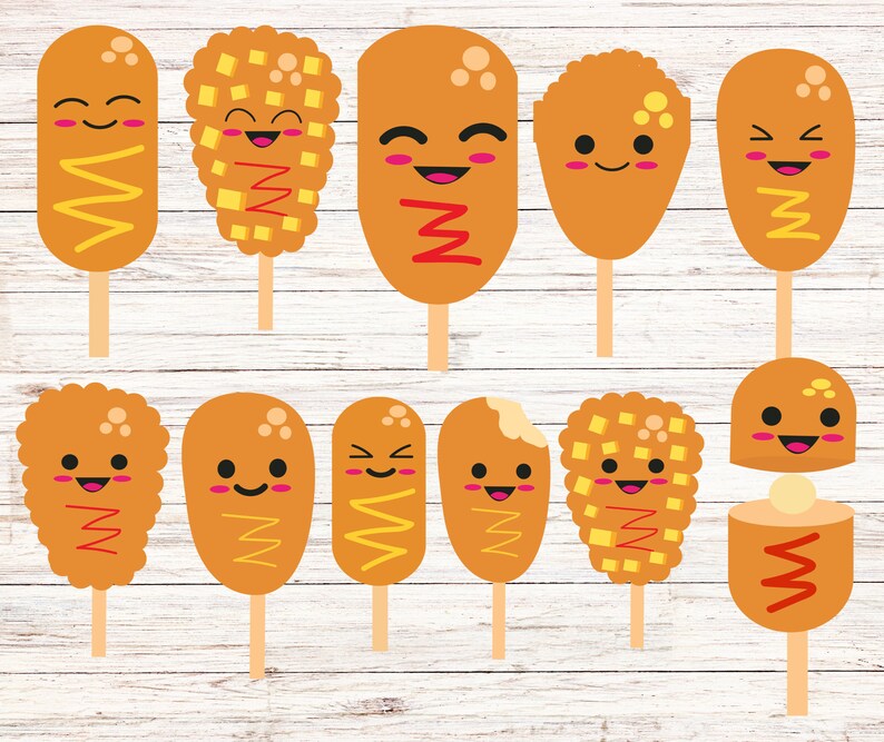Kawaii Corn Dog Clipart - Cute Corndog Clipart Set - Corndogs Clipart ...
