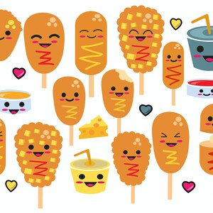 Kawaii Corn Dog Clipart - Cute Corndog Clipart Set - Corndogs Clipart ...