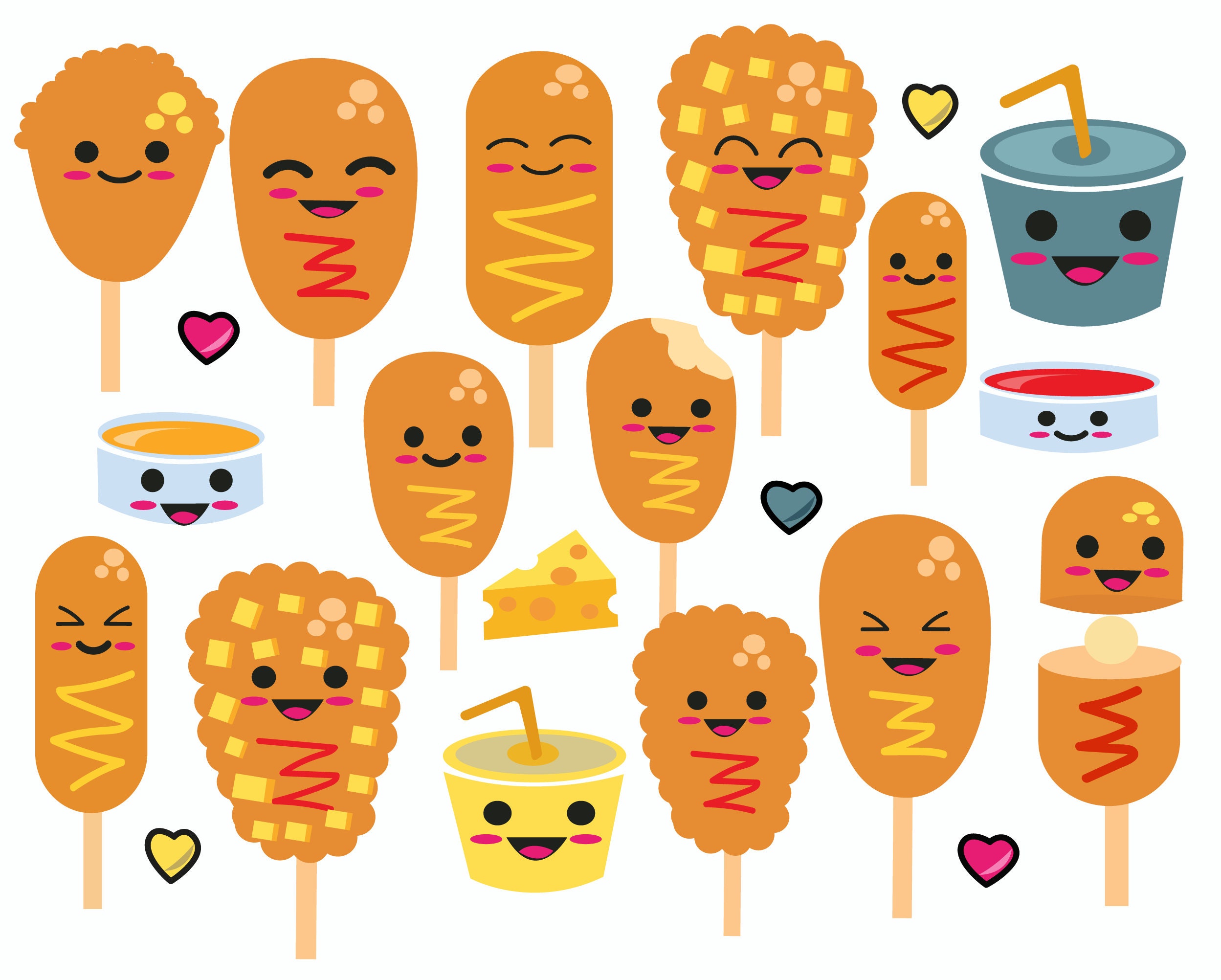 Kawaii Corn Dog Clipart - Cute Corndog Clipart Set - Corndogs Clipart ...