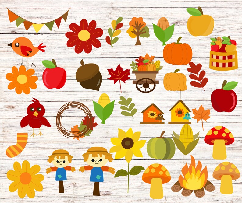 Fall Clipart, Autumn Clipart,fall Harvest Clipart, Pumpkins, Wreaths ...