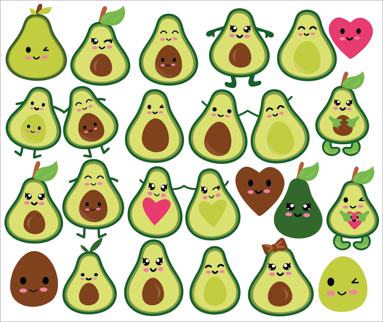 Süße Avocado Clipart, Clipart-Set von Avocados, glückliche Avocado ...