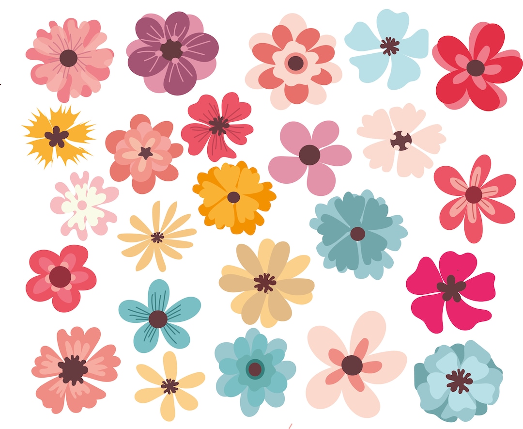 Colorful Floral Clipart Set,flowers Clipart Set ,pink Flower,leaves ...