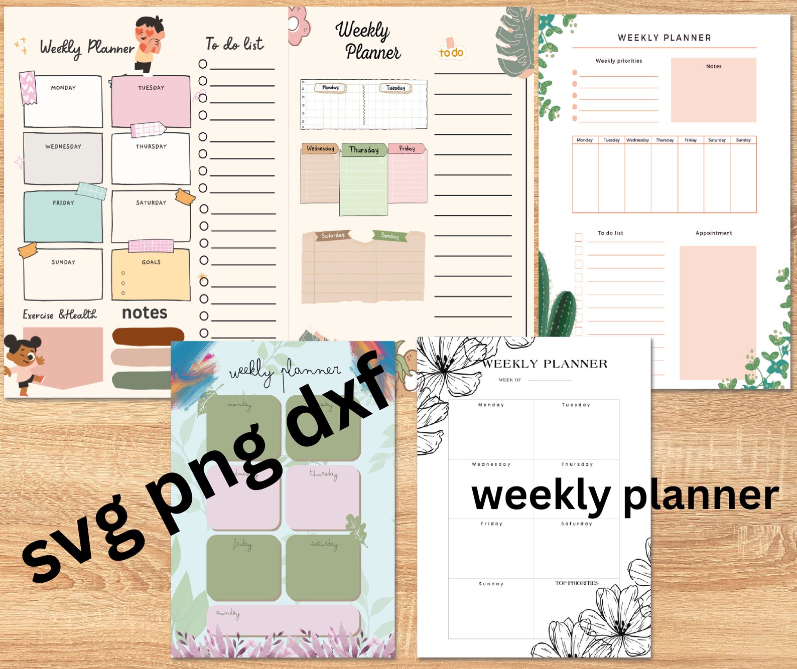 Weekly Planner Bundle Digital Download Svg |weekly Planner Template Png ...