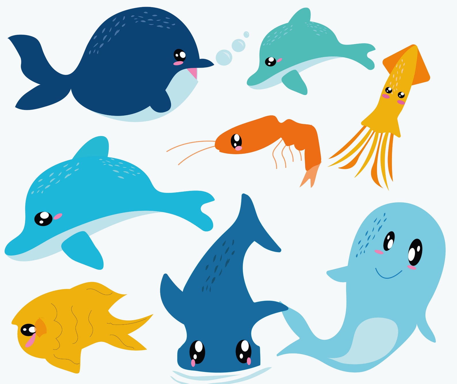Sea Creatures Clipart Set, Sea Animals Clipart,crab, Fish, Octopus ...
