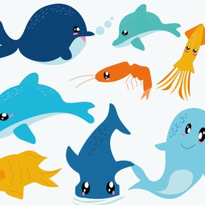 Sea Creatures Clipart Set, Sea Animals Clipart,crab, Fish, Octopus ...