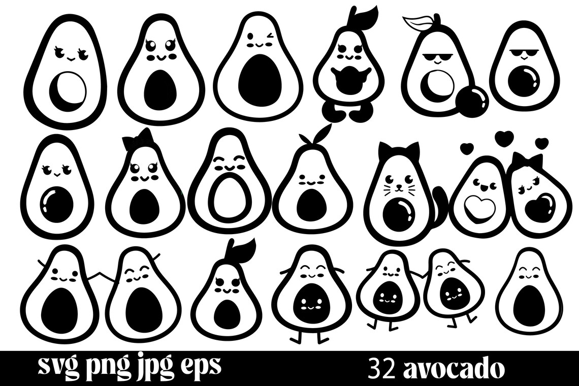 Avocado Clipart,cute Avocado Bundle Svg,avocato Svg,fun Avocados ...