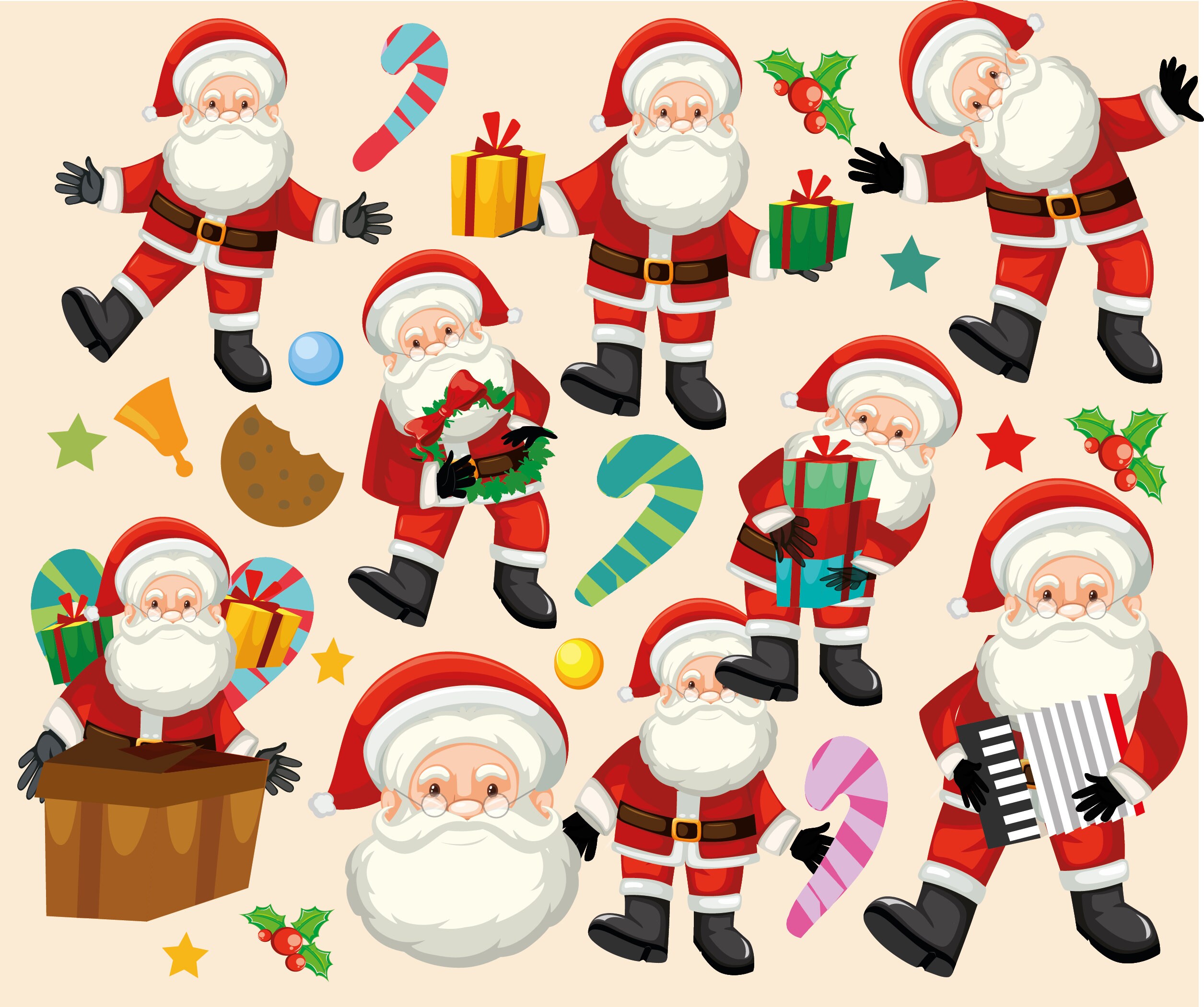 Christmas Clipart Commercial Use, Santa Claus Vector Graphics,digital ...