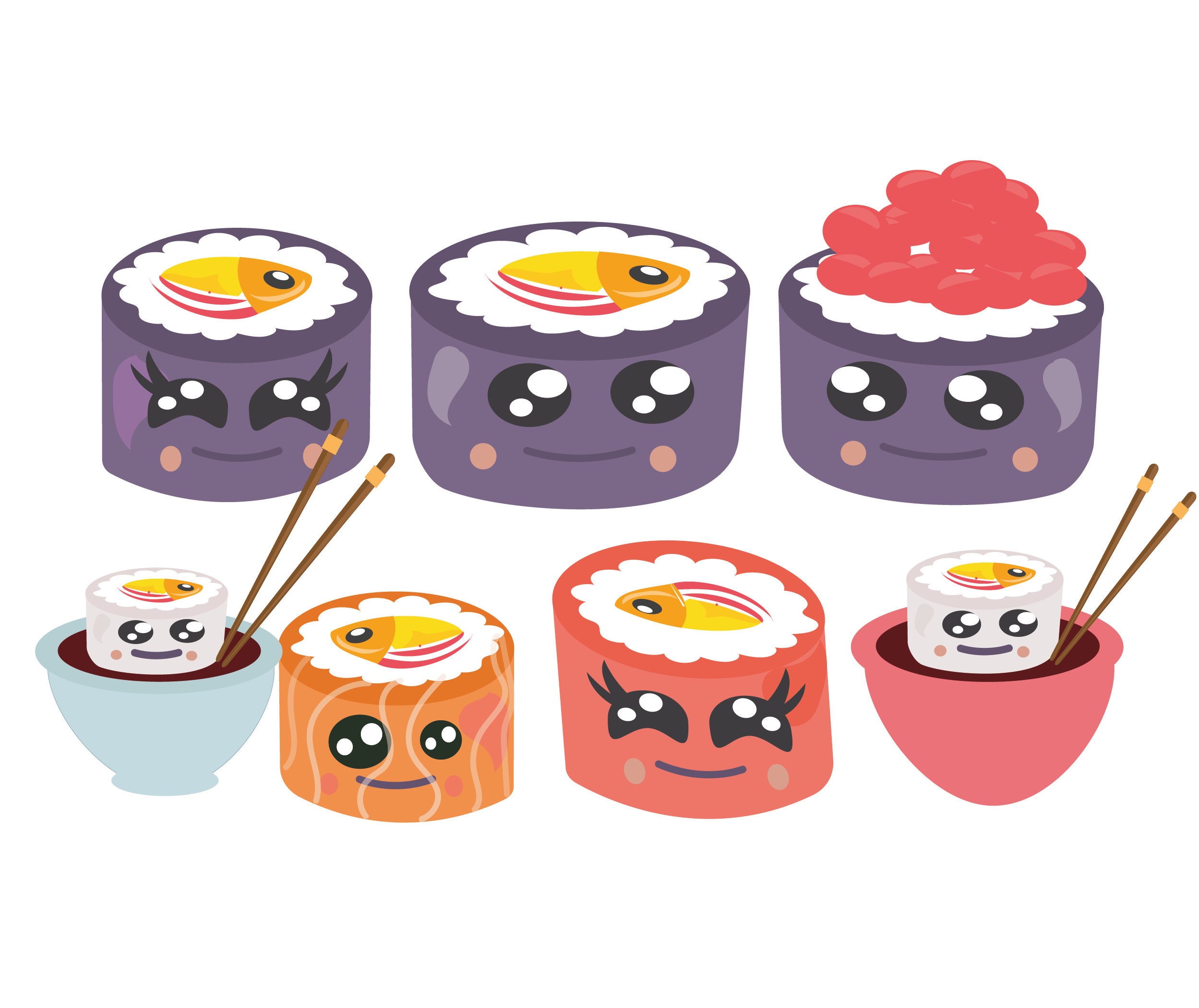 Kawaii Sushi Clipart Commercial Use,vector Graphics,digital Clip Art ...