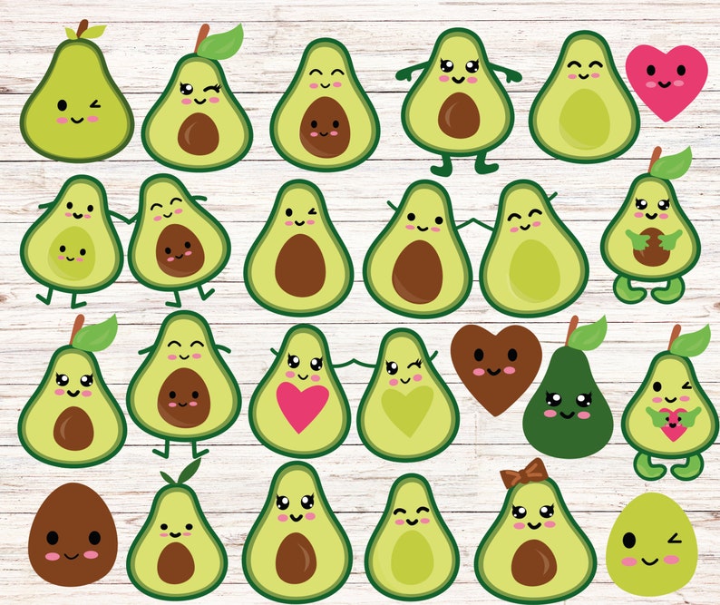 Cute Avocado Clipart,clipart Set of Avocados,happy Avocado,avocado ...