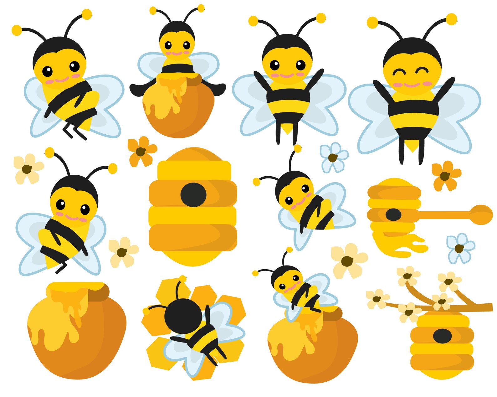 Bees Clipart Set,clip Art Set of Bees,spring Clipart Honey, Beehive ...