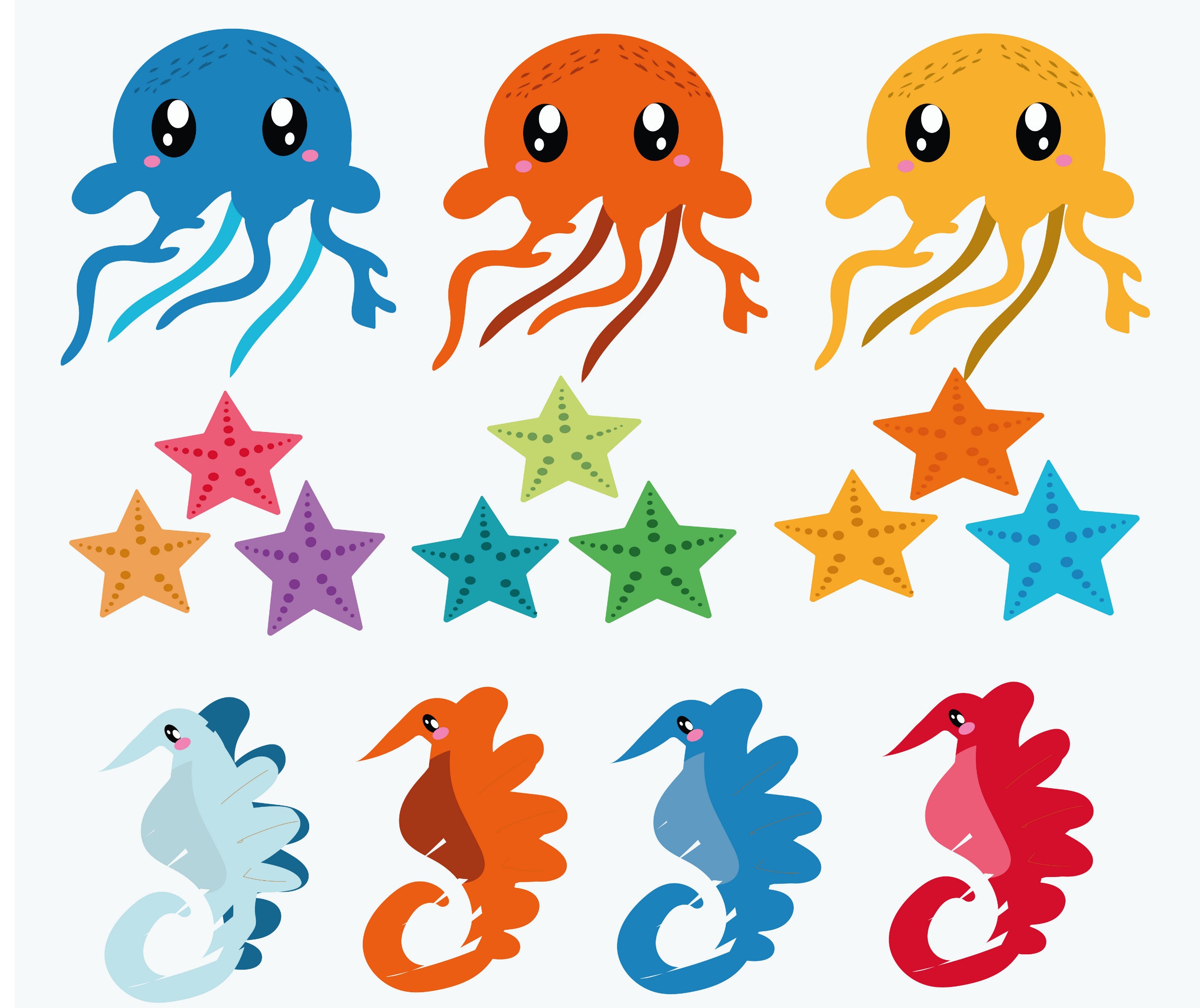 Sea Creatures Clipart Set, Sea Animals Clipart,crab, Fish, Octopus ...