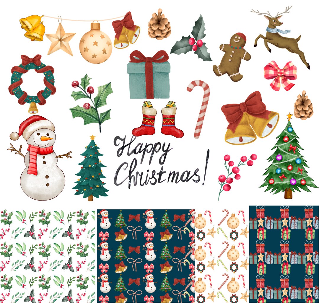 Sweet Christmas Watercolor Clipart, Cute Santa Watercolor Graphics ...