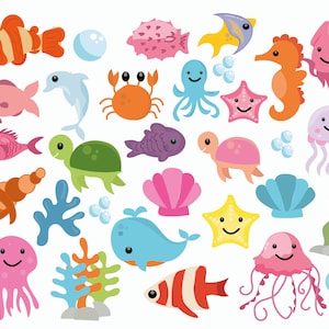 Ocean Life Clipart Set - Cute Sea Animals for Stickers, Crafts, and ...