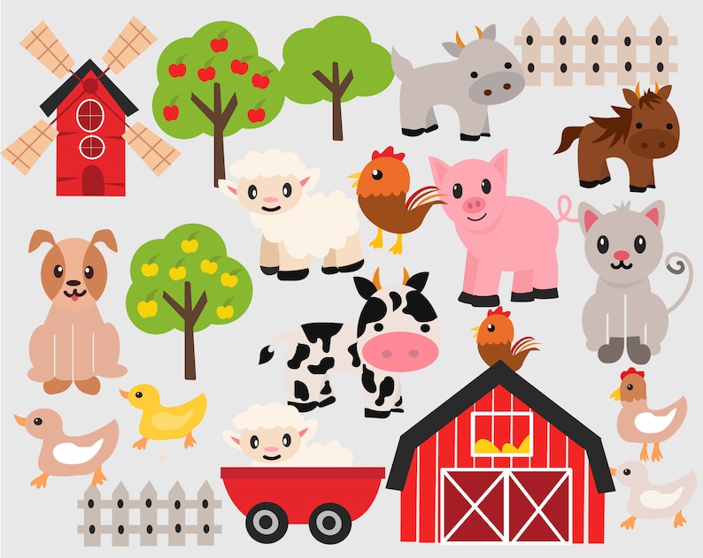 Farm Animals Clipart Set,farm, Barn, Farmyard Animals, Sheep,baby ...