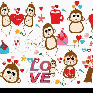 Valentine Clipart, Monkey Art, Valentine Animals Clip Art, Lovely ...