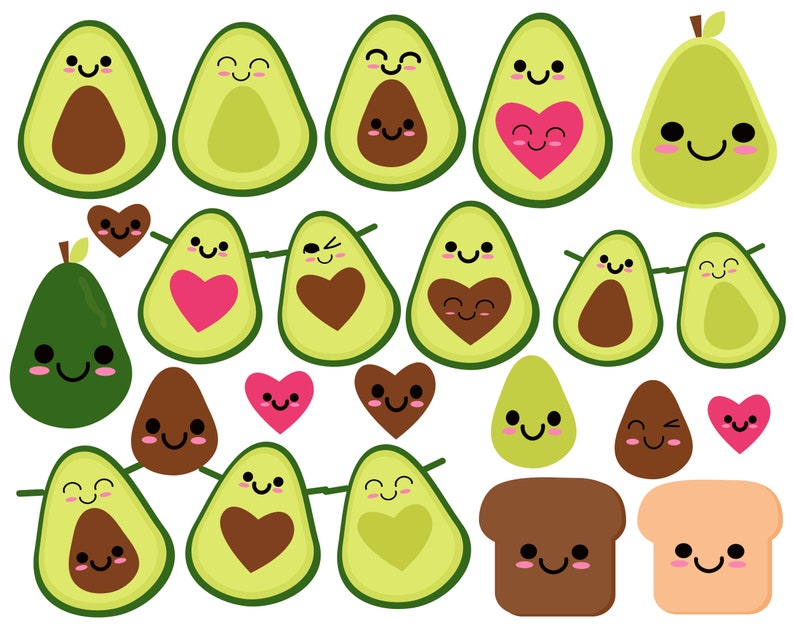 Cute Avocado Clipart,fun Avocados Clipart,set of Avocados,happy Avocado ...