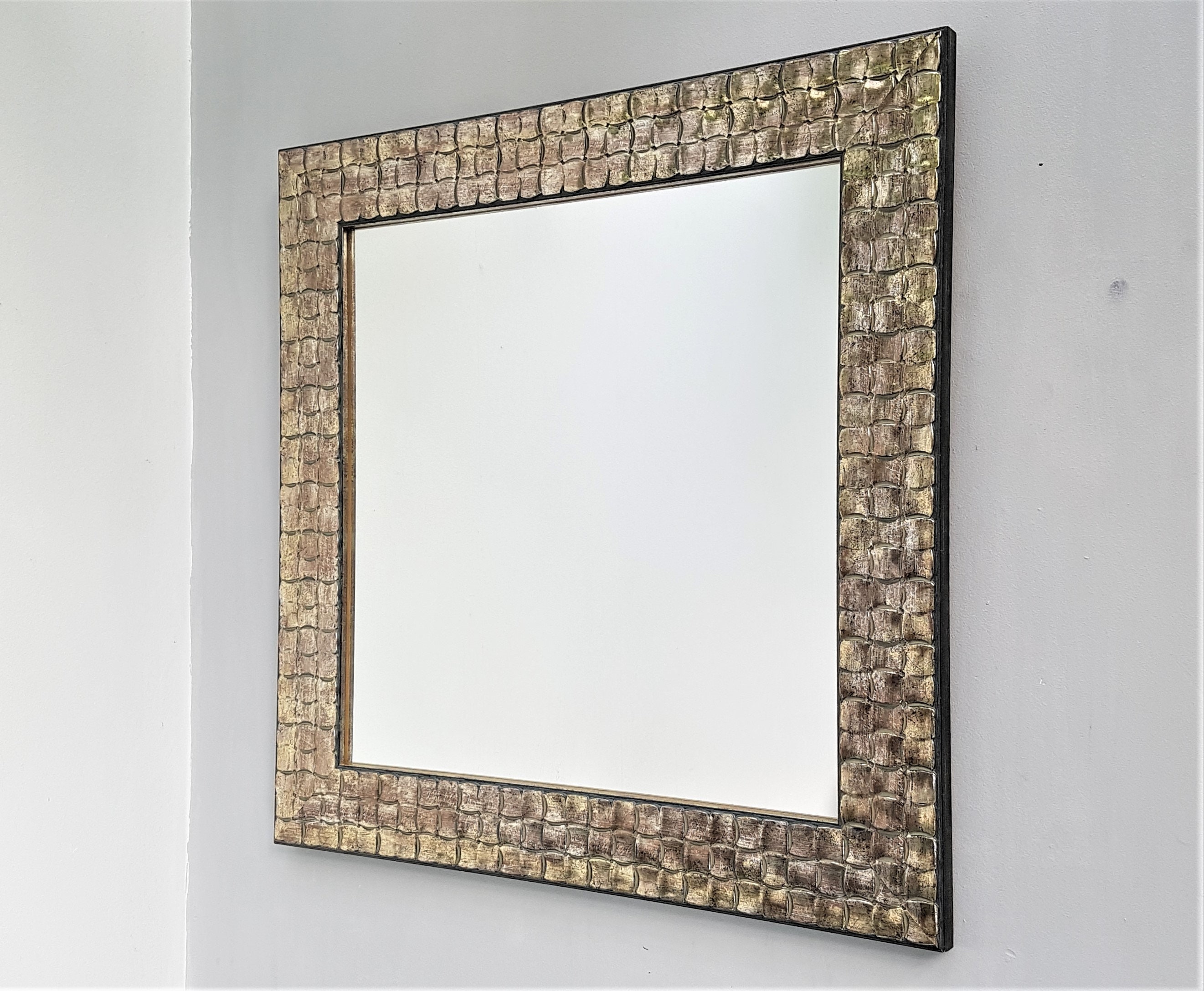Square Antique Mosaic Design Wall Mirror Wood Champagne Silver Style ...