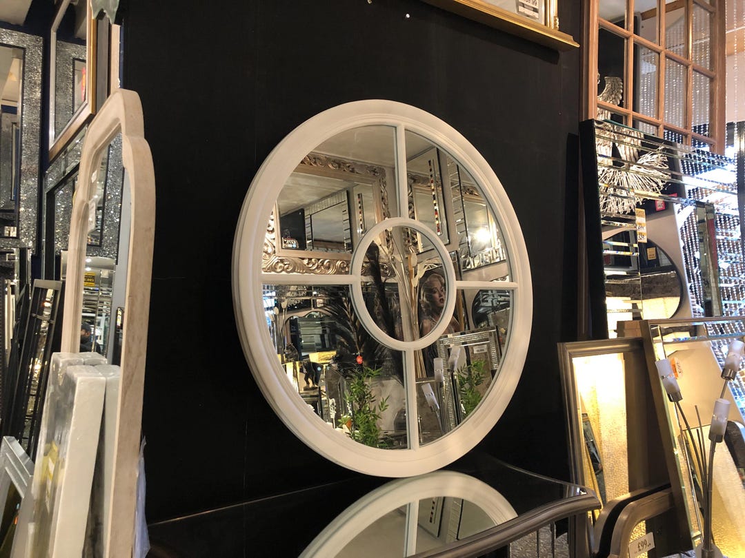 Modern Round Design Wall Mirror Window Design Wood Grey Shabby Chic ...