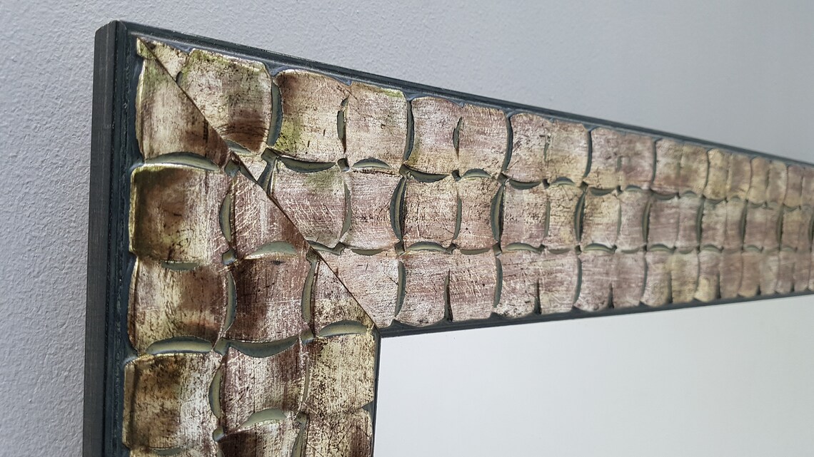 Square Antique Mosaic Design Wall Mirror Wood Champagne Silver Style ...