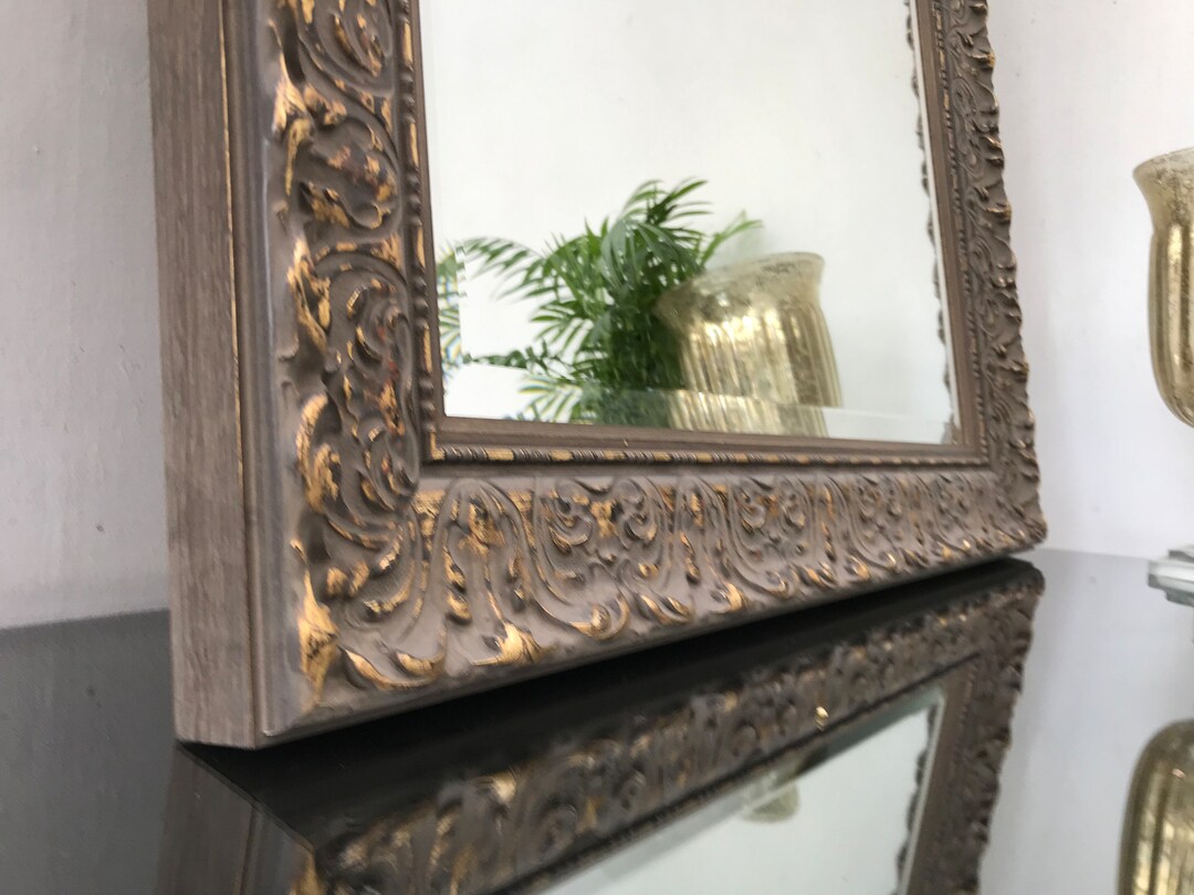 Antique Swept Bevelled Design Gilt Accent Wall Mirror Wood Gold Ornate ...