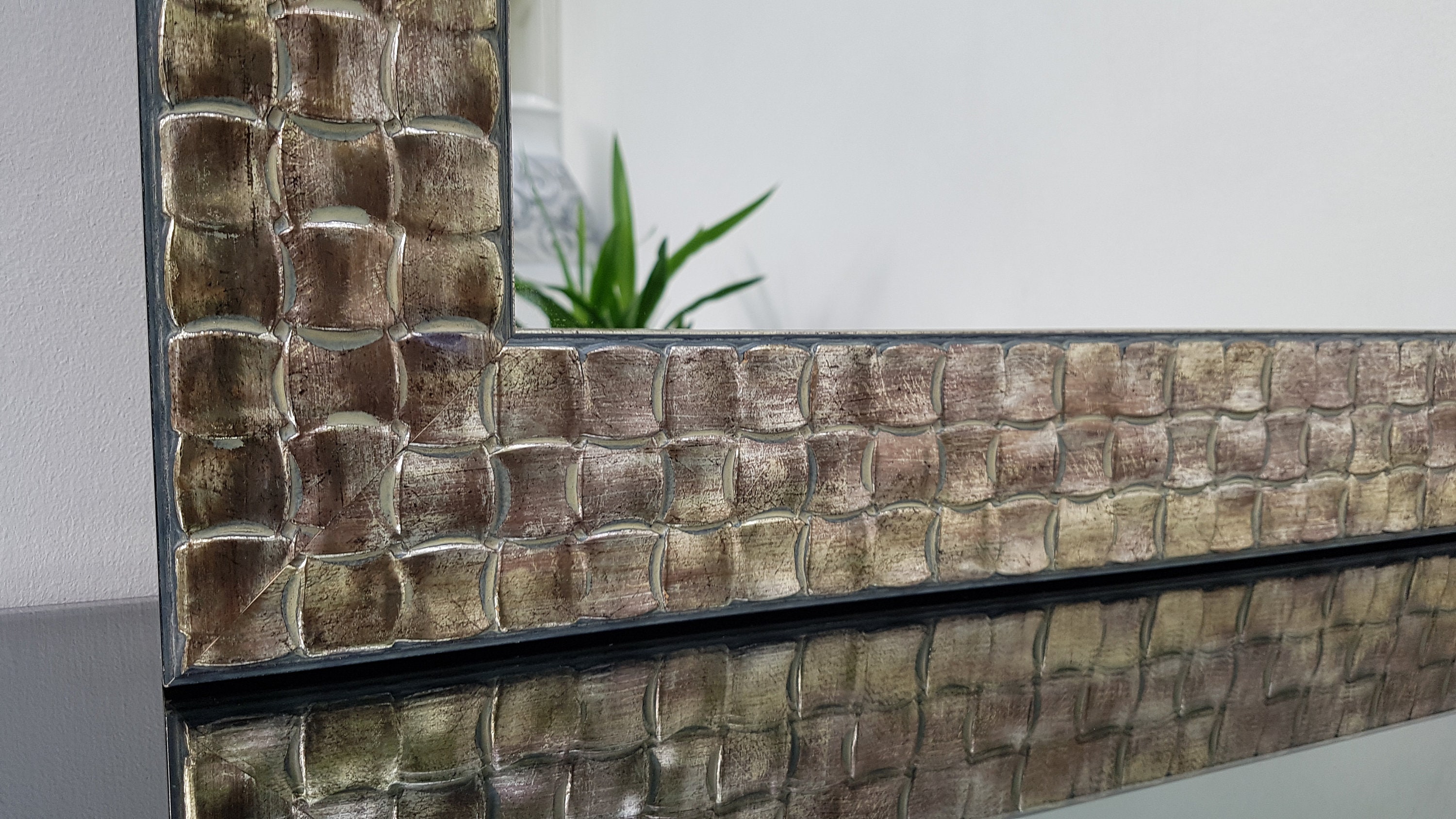 Square Antique Mosaic Design Wall Mirror Wood Champagne Silver Style ...