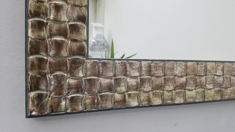 Square Antique Mosaic Design Wall Mirror Wood Champagne Silver Style ...