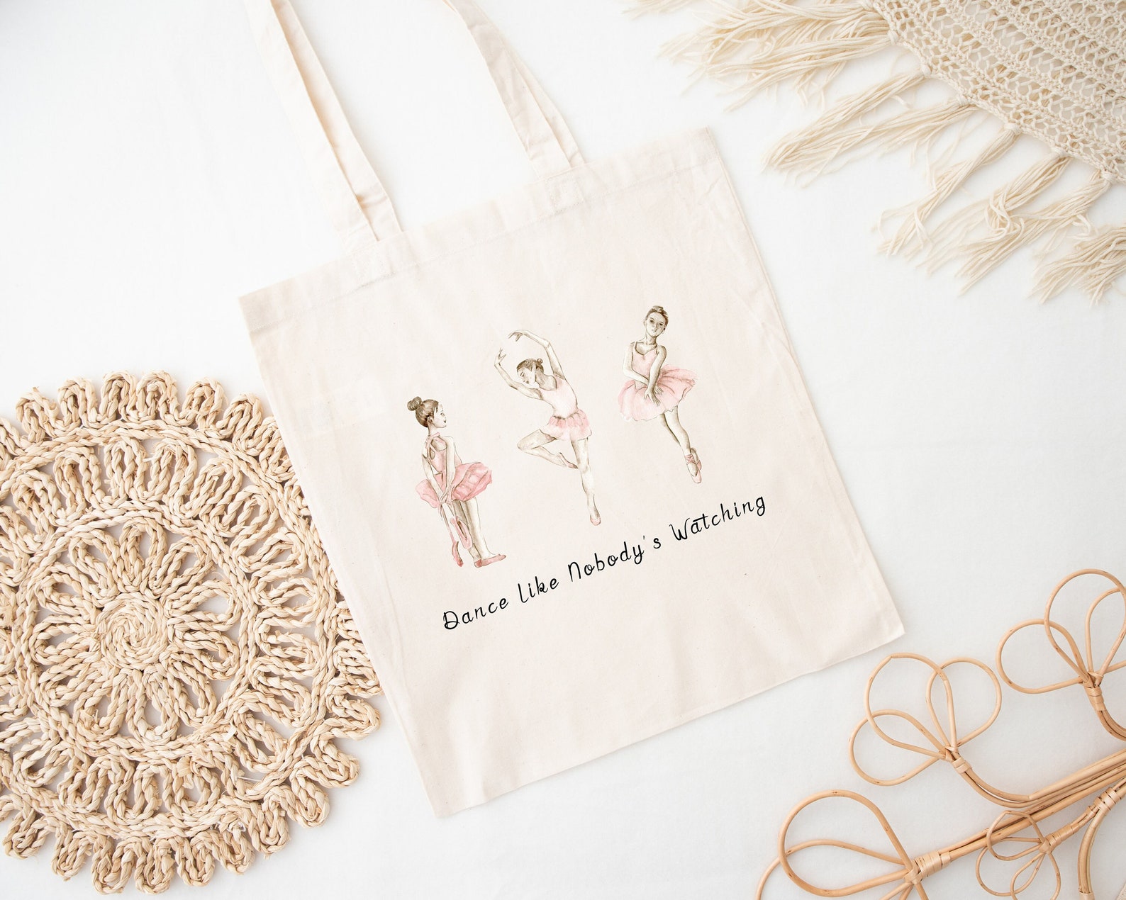 Ballet Dancer Watercolor Print Tote Bag, Elegant Ballerina Shoulder Bag ...