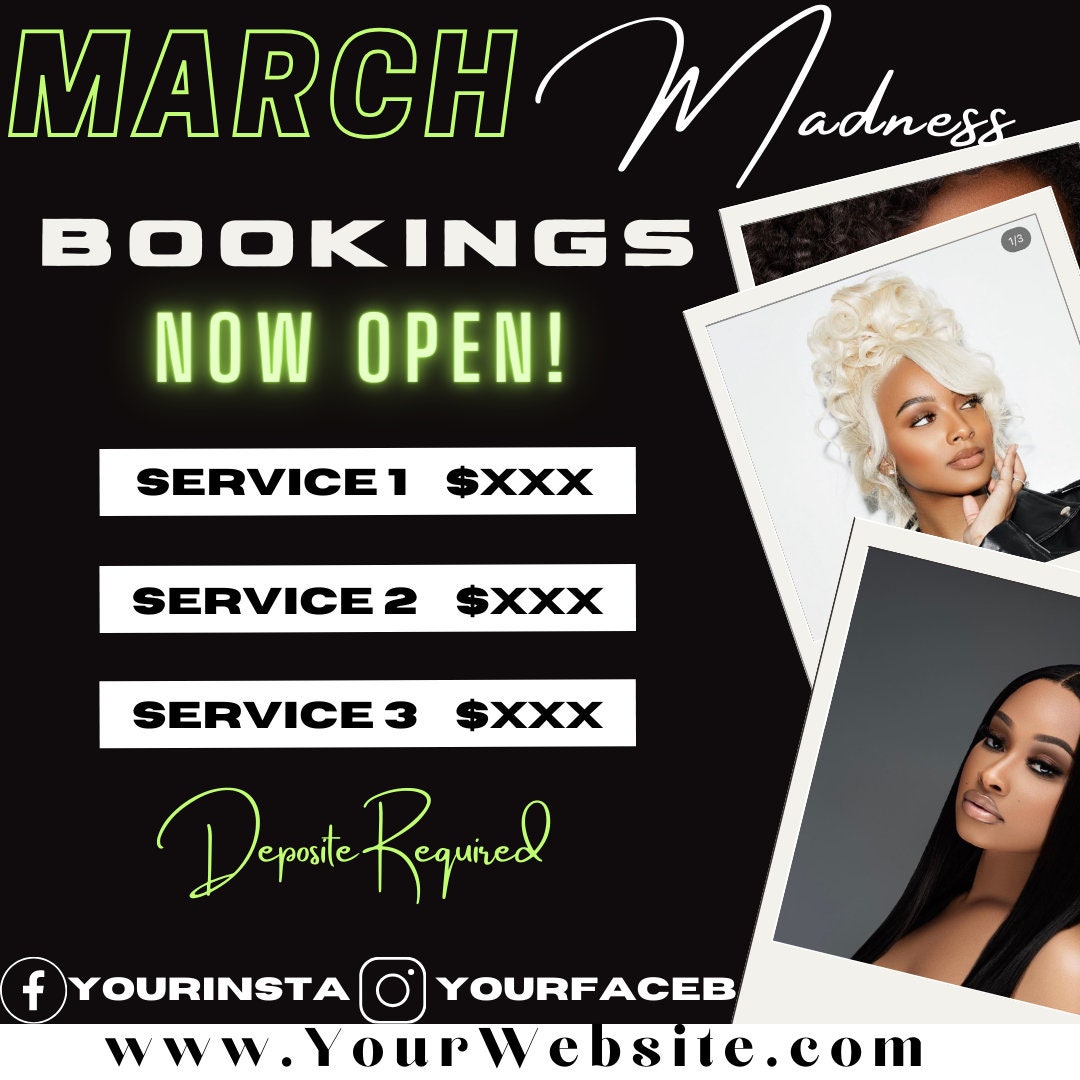 March Booking Flyer, March Madness Hair Flyer, Lash Flyer, March ...