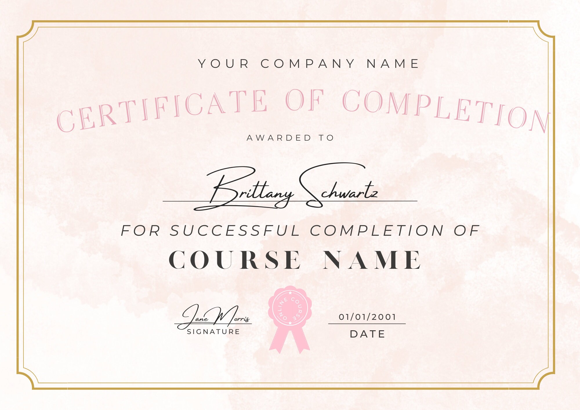Certificate Template Pink, Beauty Course Certificate Template, DIY ...