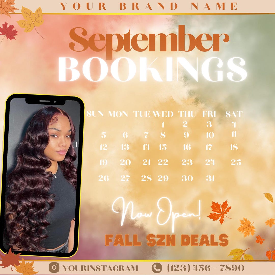 September Booking Flyer, Sale Flyer, Appointment Flyer, Wig Flyer, Fall ...
