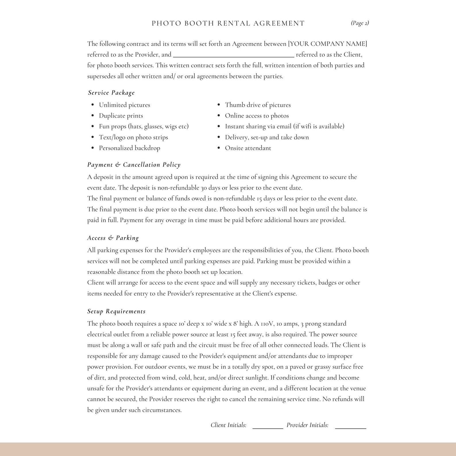 Photo Booth Contract, Photo Booth Template, 360, Photo Booth Rental ...