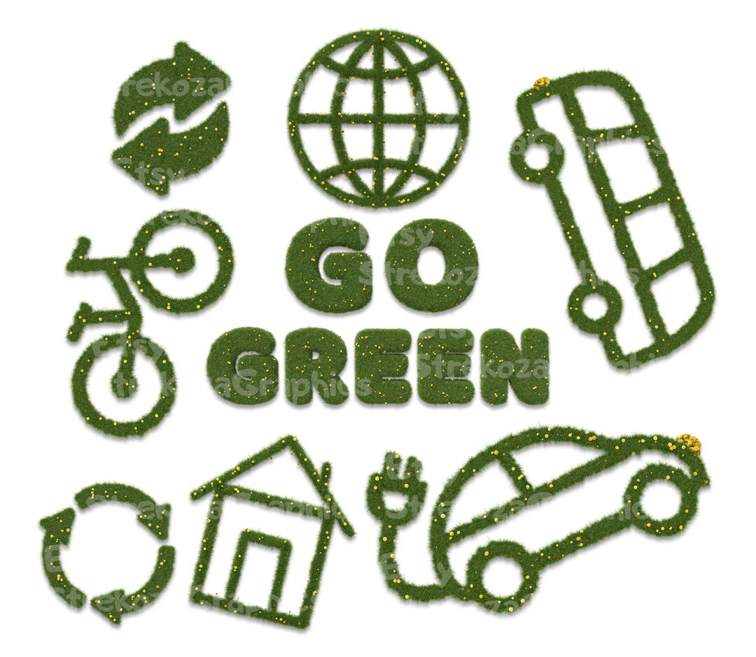 Transparent PNG. Set of Ecology Icons Made of Grass. - Etsy