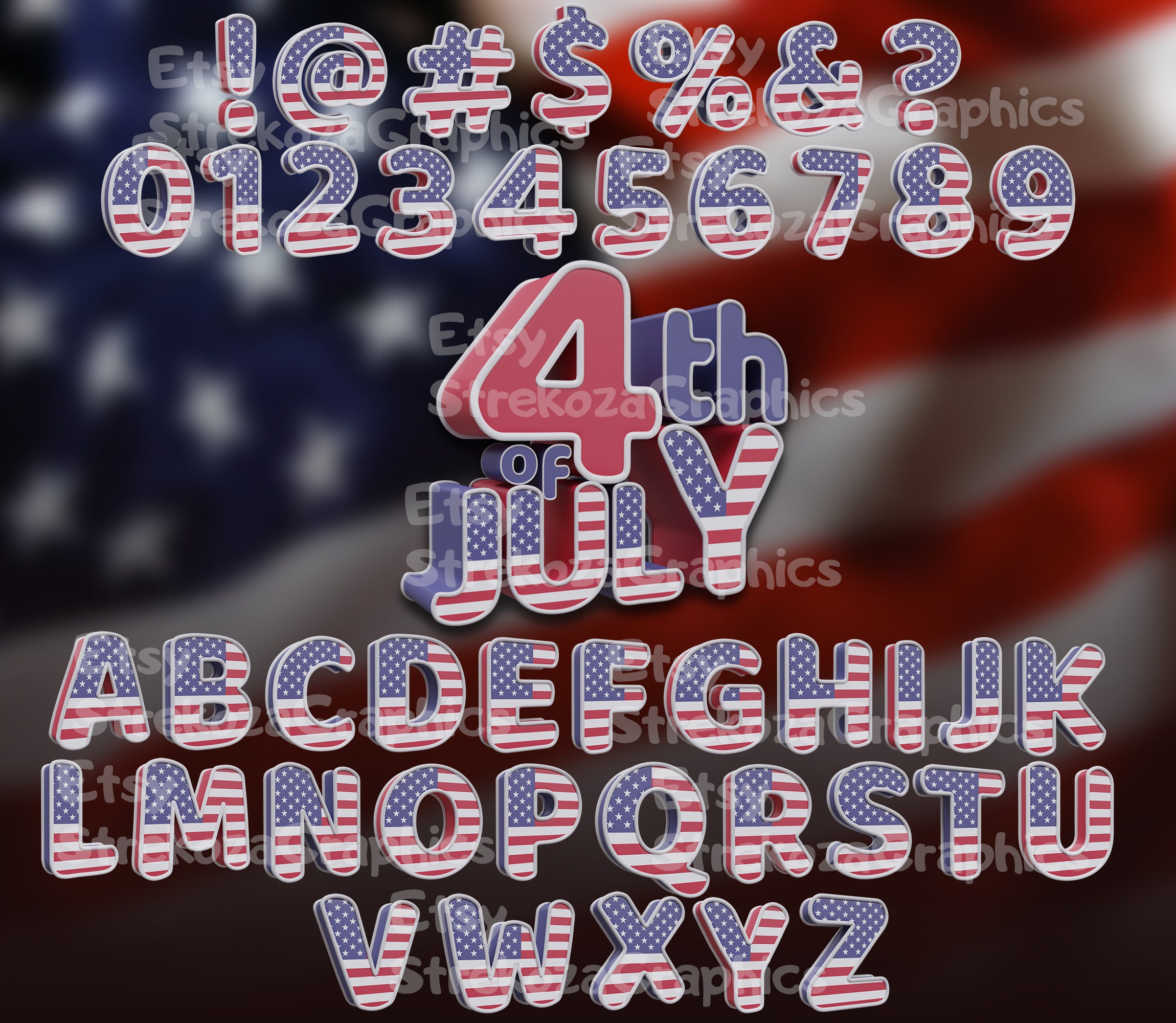 Transparent PNG. Set of Letters, Numbers and Signs in USA Flag Colors ...