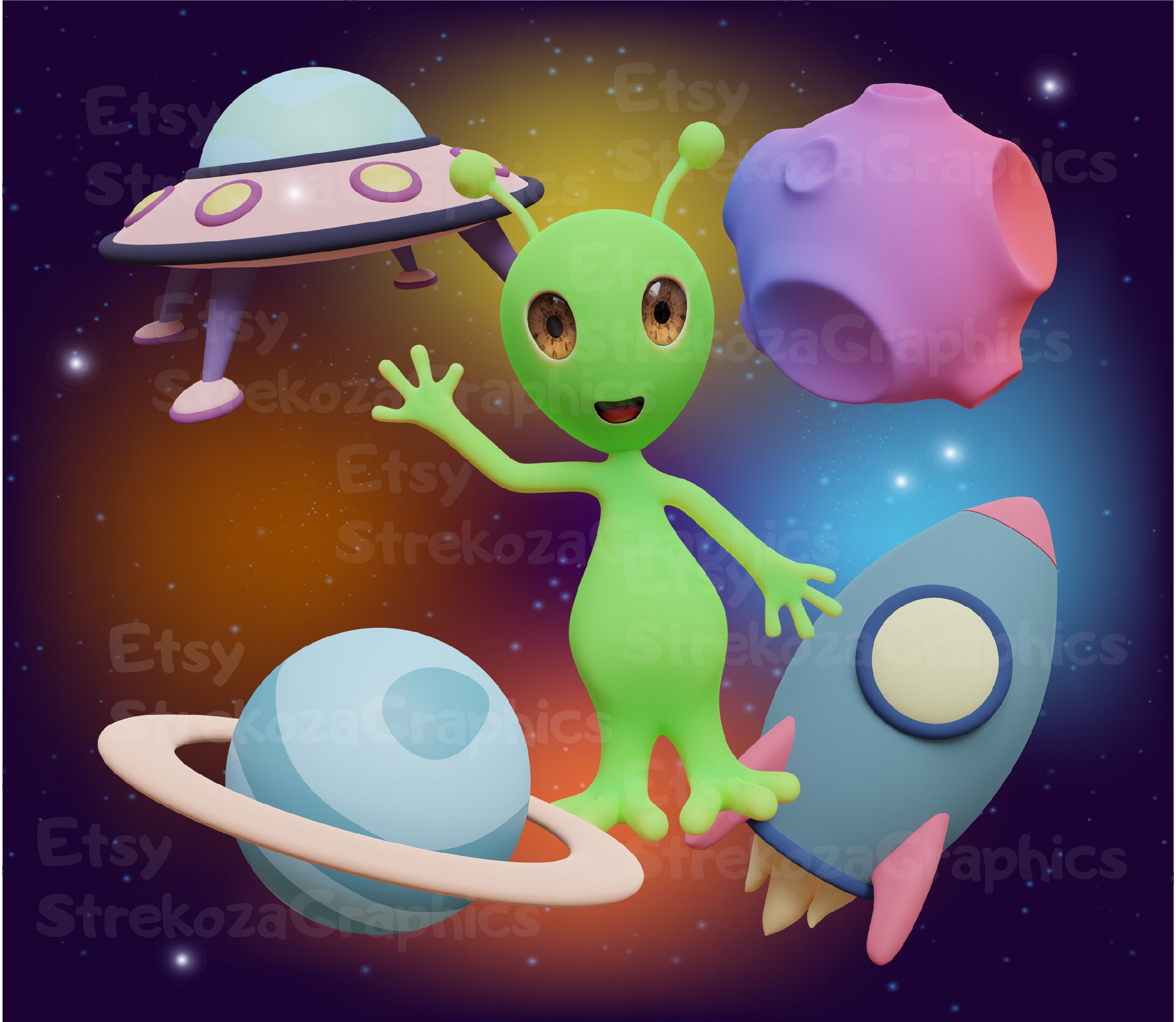 Set of Cartoon Space Theme Objects. Transparent PNG. - Etsy