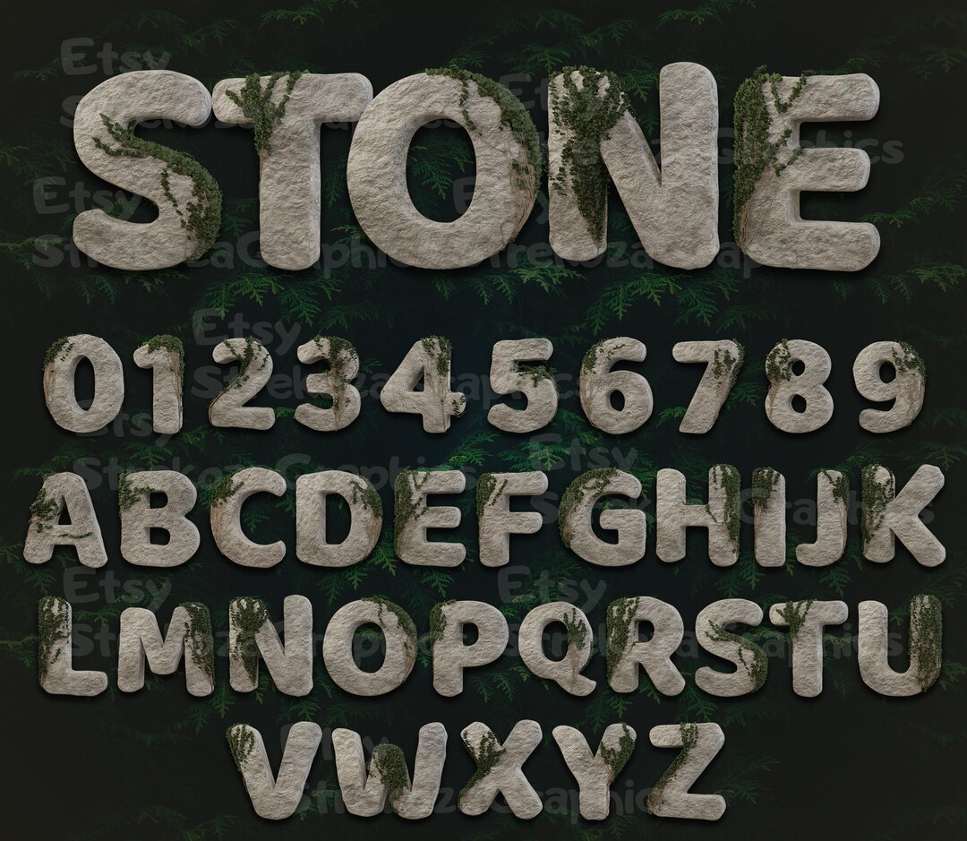 Transparent PNG. Realistic Stone Alphabet With Ivy. - Etsy