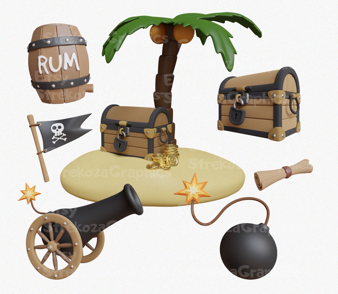 Set of Cartoon Pirate Theme Objects. Transparent PNG. - Etsy